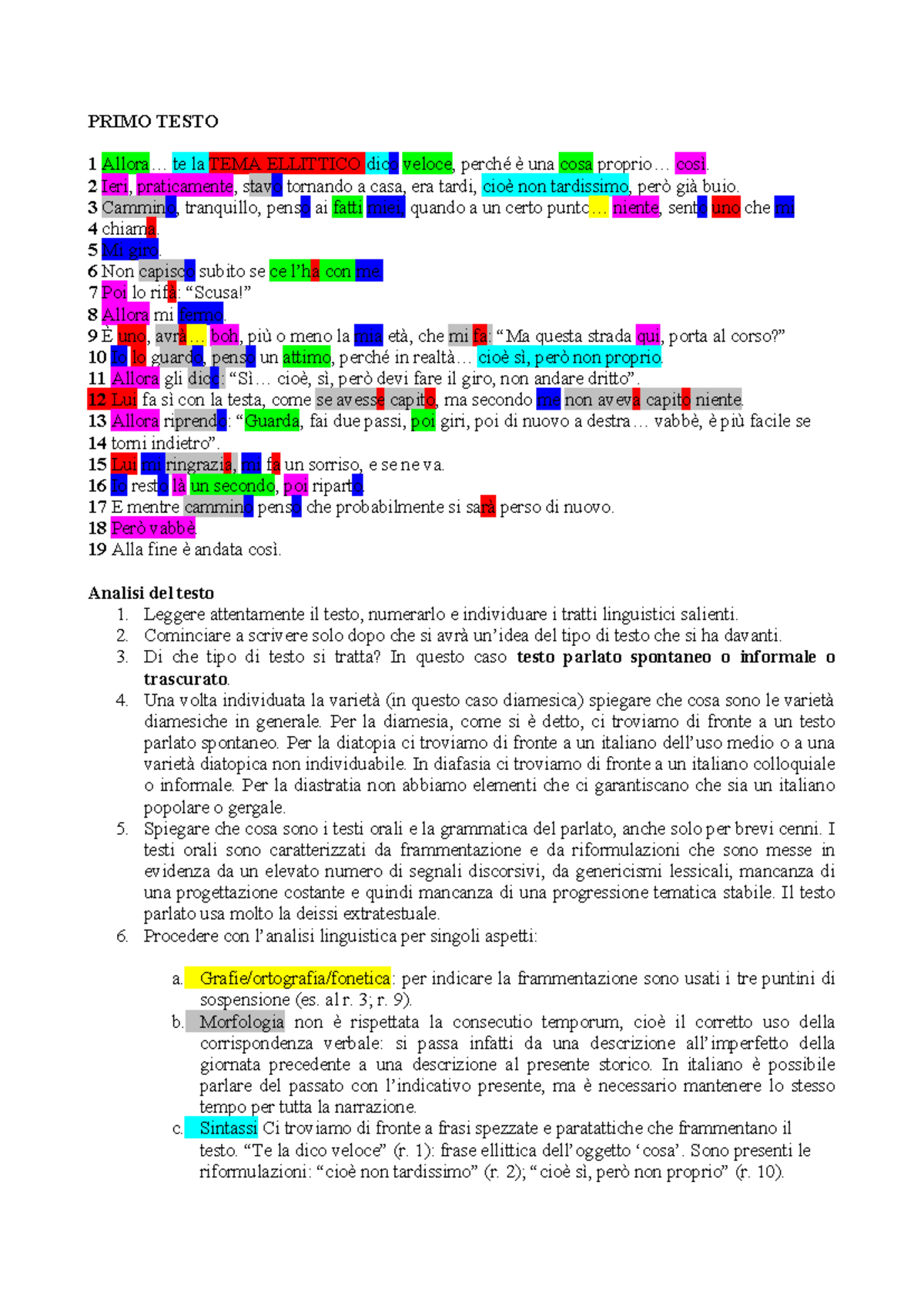 Analisi del Testo Parlato 2: Linguistica e Varietà diamesiche - Studocu