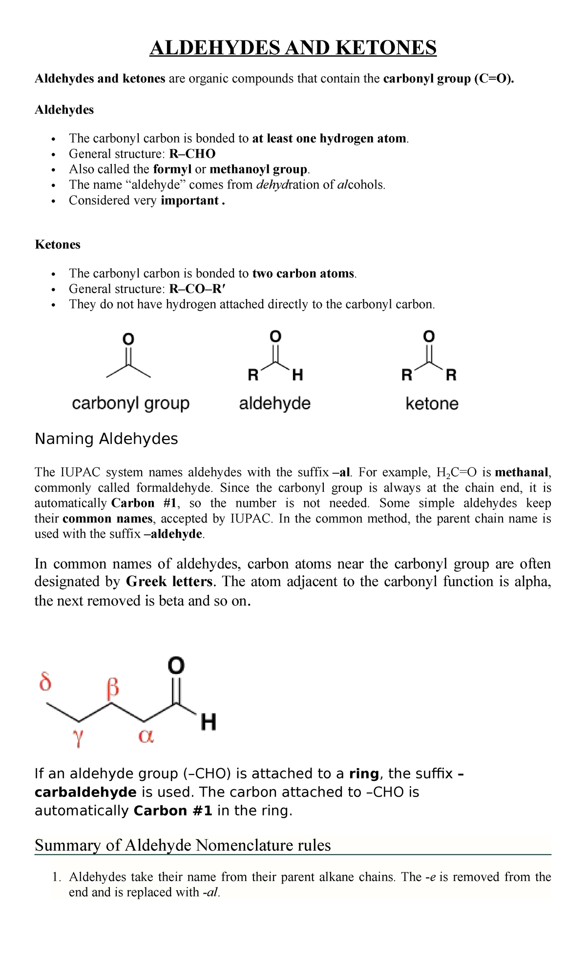 CHEM 101: Aldehydes and Ketones - Nomenclature and Properties - Studocu