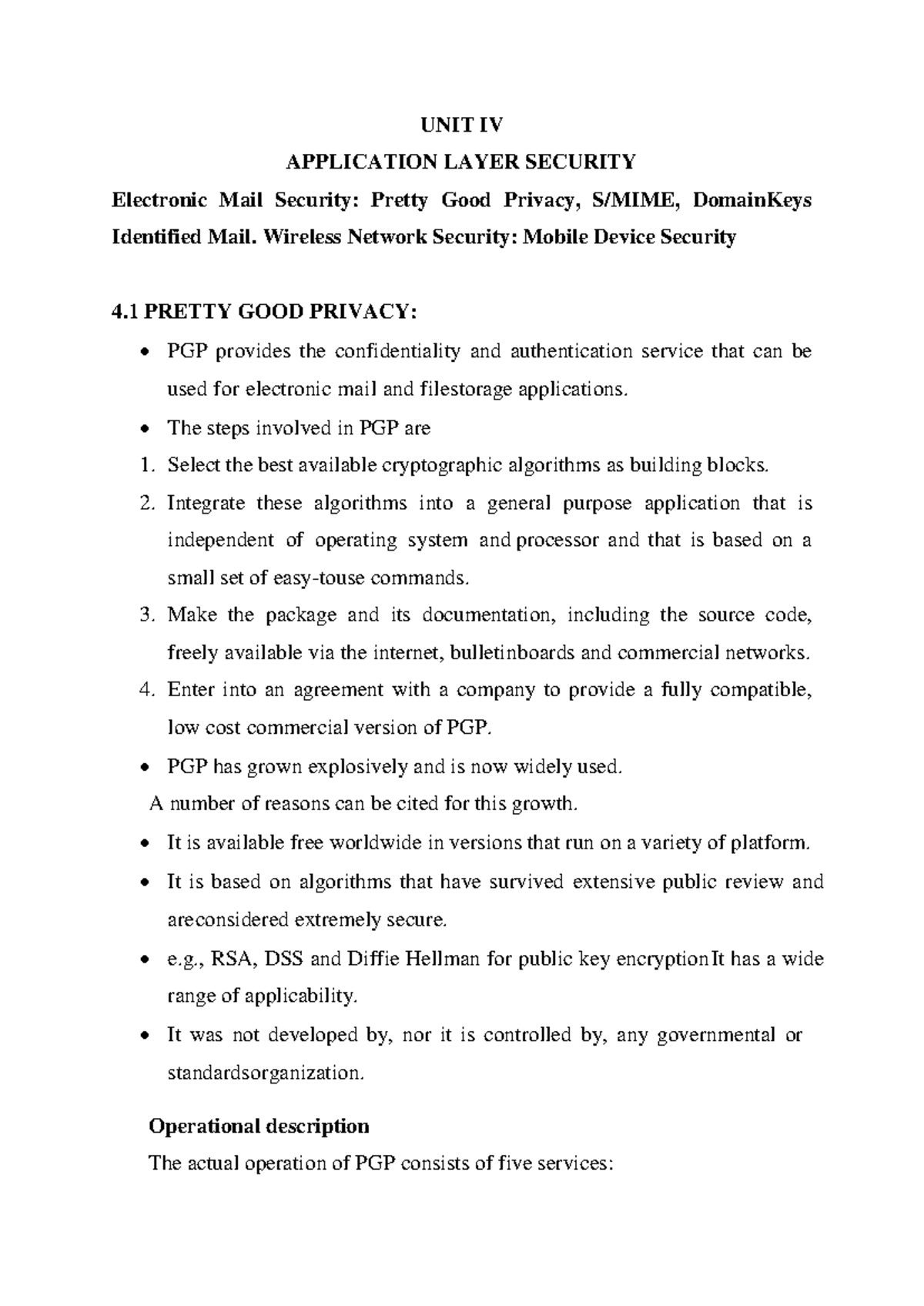 Network Security Unit 4: Application Layer Security Overview - Studocu