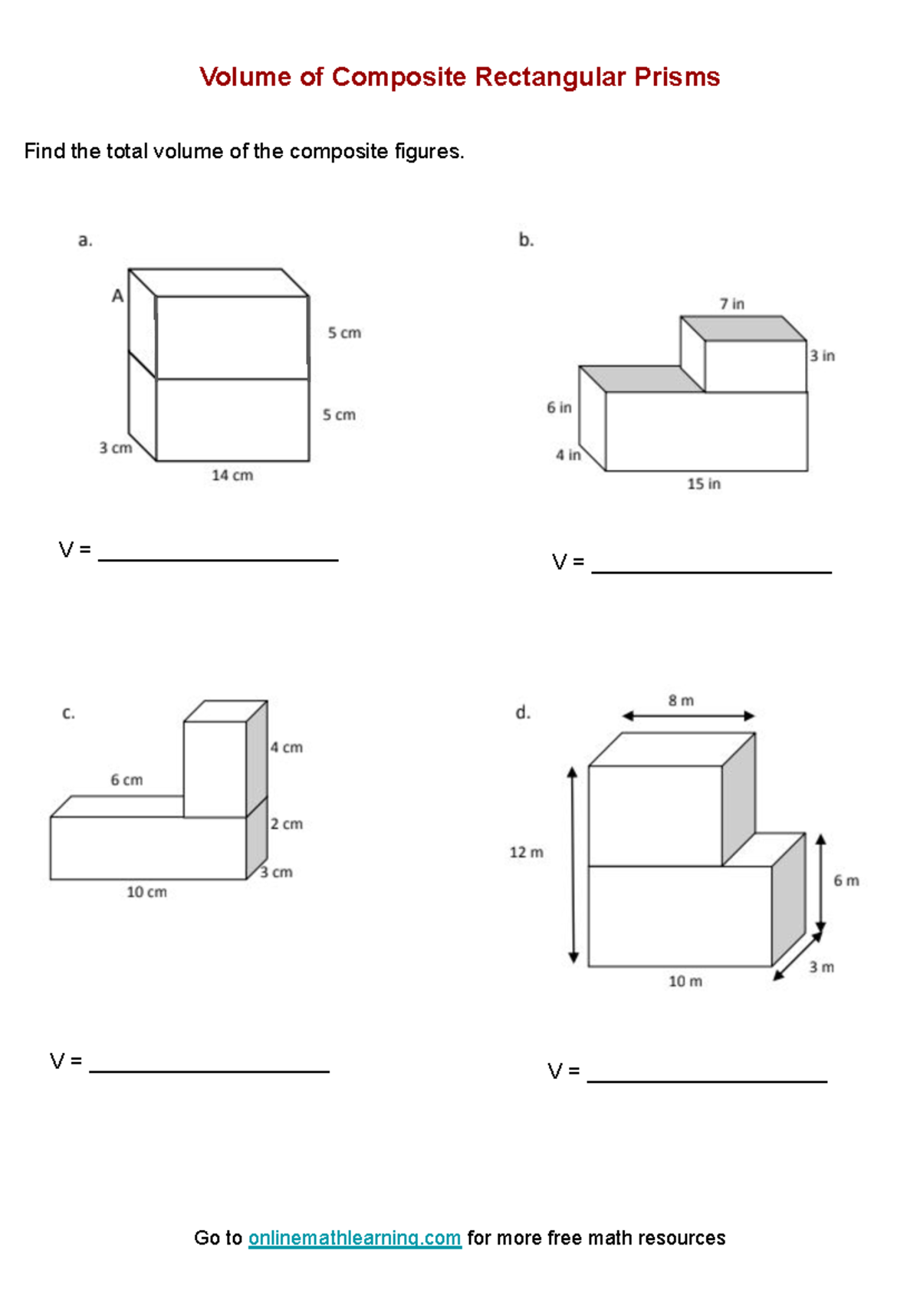 Volume composite rectangular prism worksheet 1 - Math 137 - Volume of ...