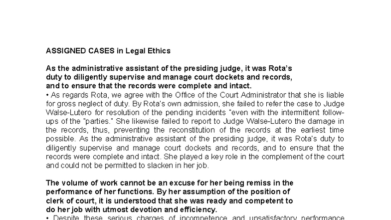Assigned Cases in Legal Ethics - ASSIGNED CASES in Legal Ethics As the ...