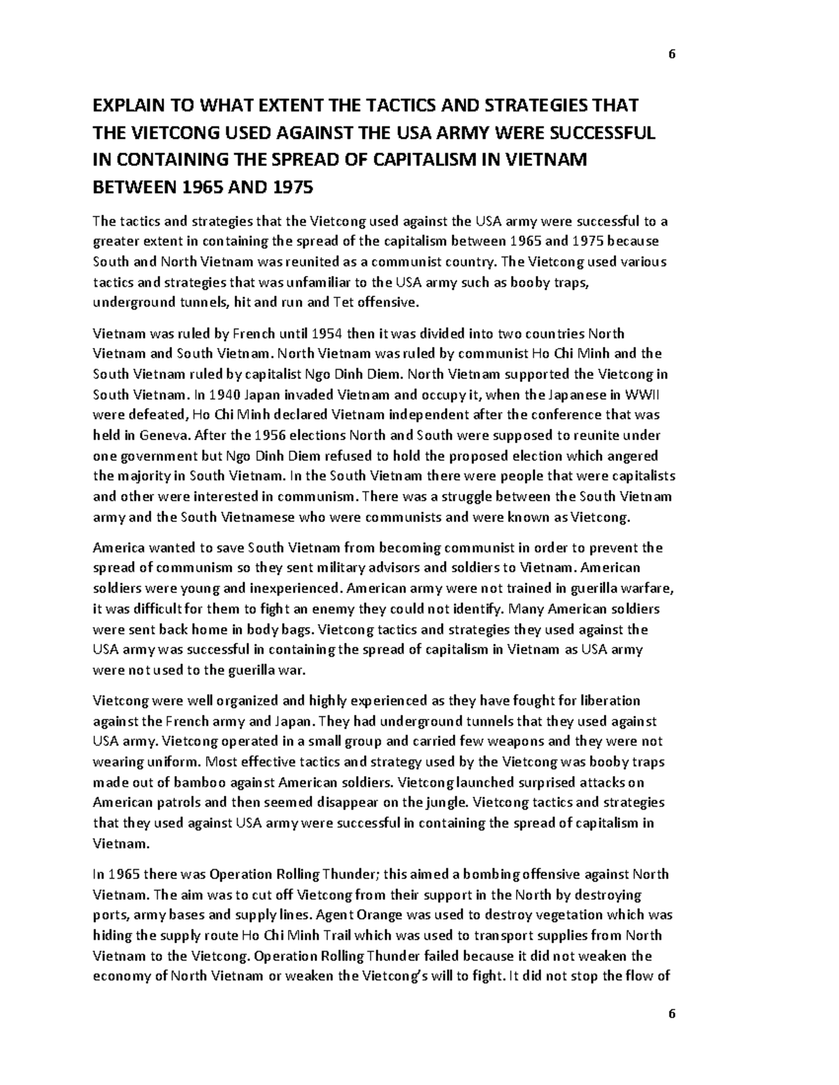 Vietnam Essay - Study Notes on Vietcong Tactics (1965-1975) - Studocu