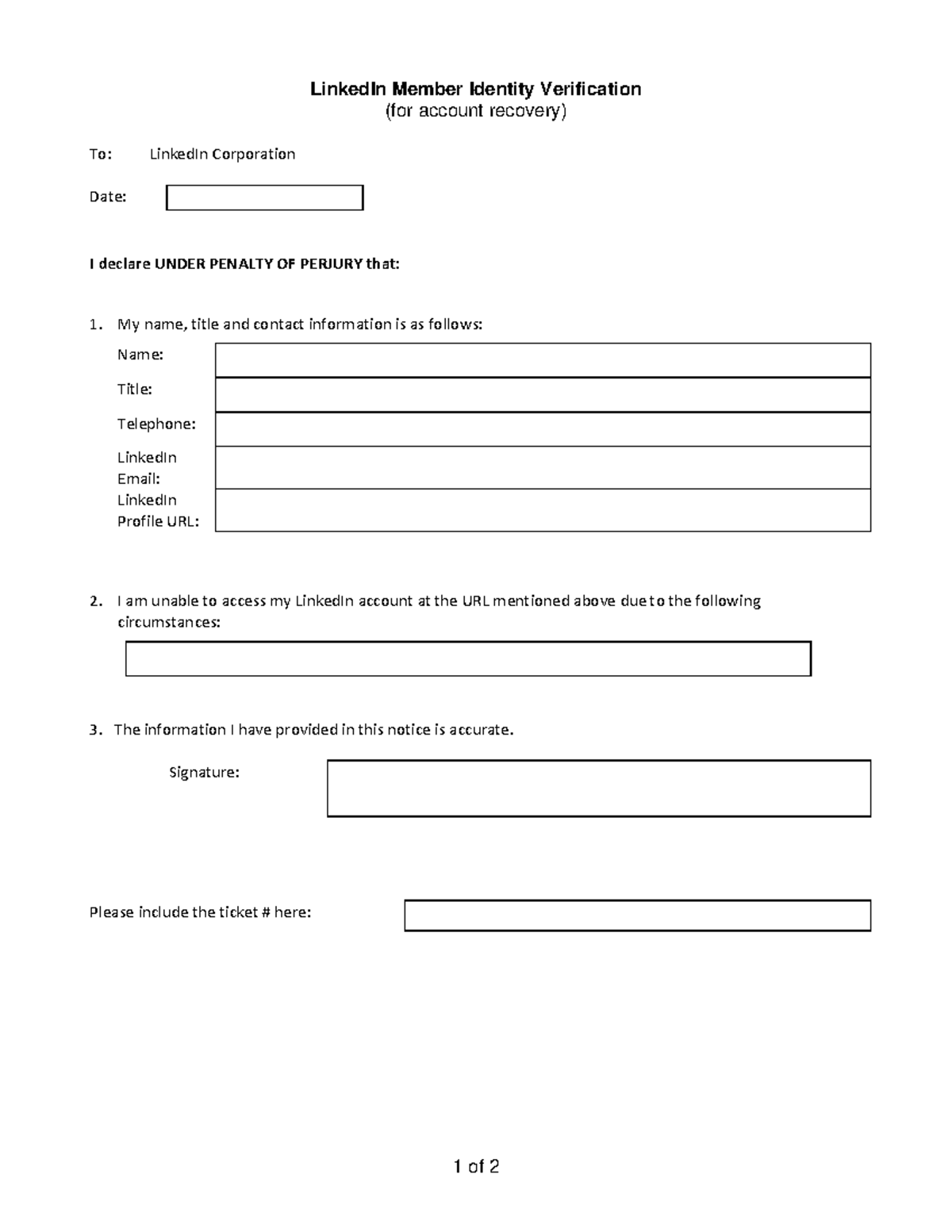 US Members Affidavit of Identity Form - 1 of 2 LinkedIn Member Identity ...