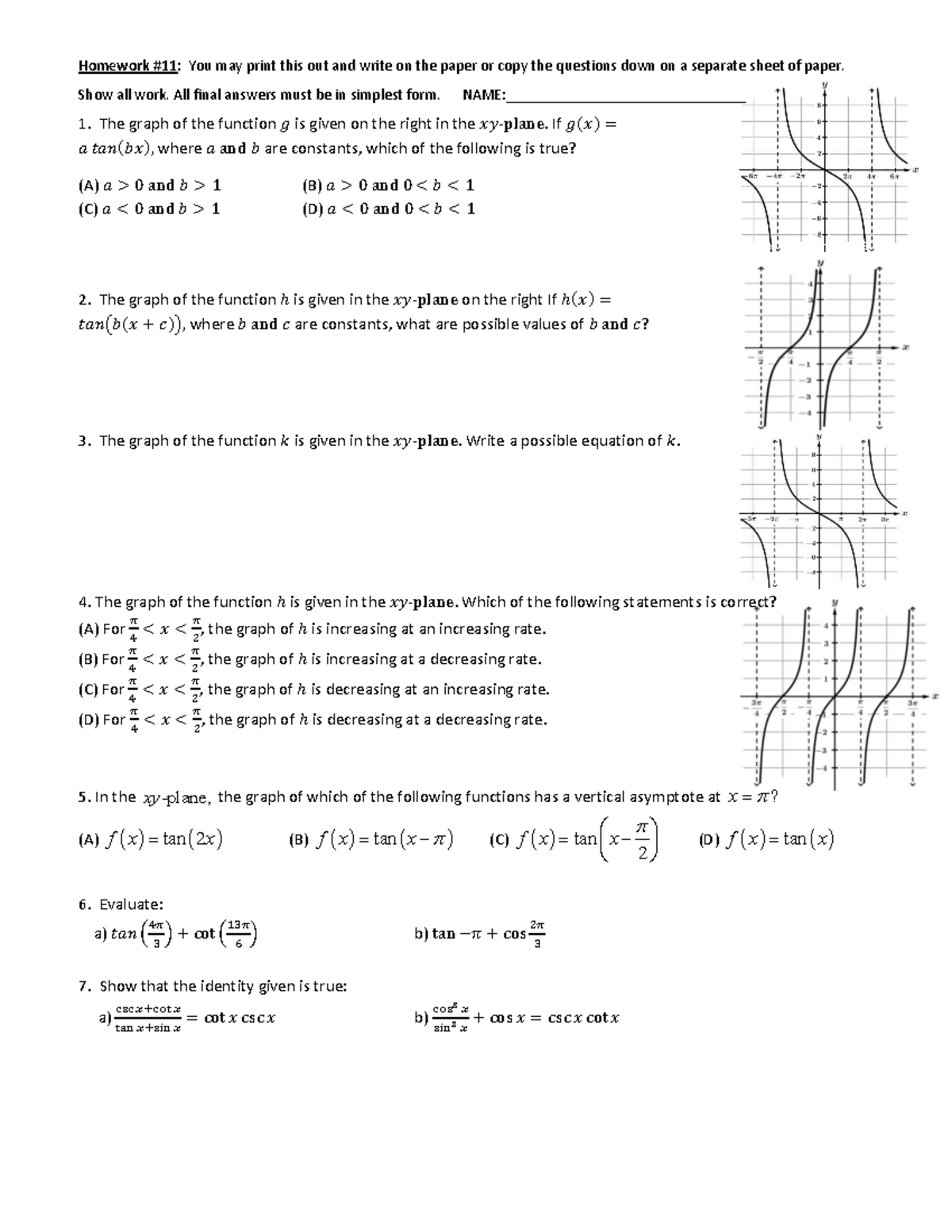 HW11: Homework on Tangent Graphs and Functions - Studocu