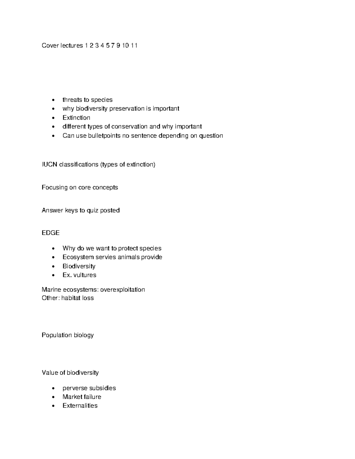 Conservation Biology Exam 1 Study Guide: Key Concepts & Threats to Biodiversity - Studocu