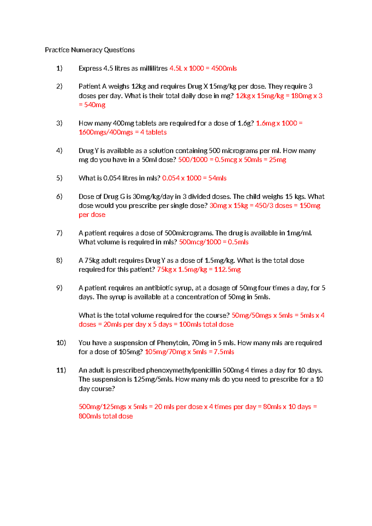 Practice Numeracy Questions 1: Answers and Solutions - Studocu