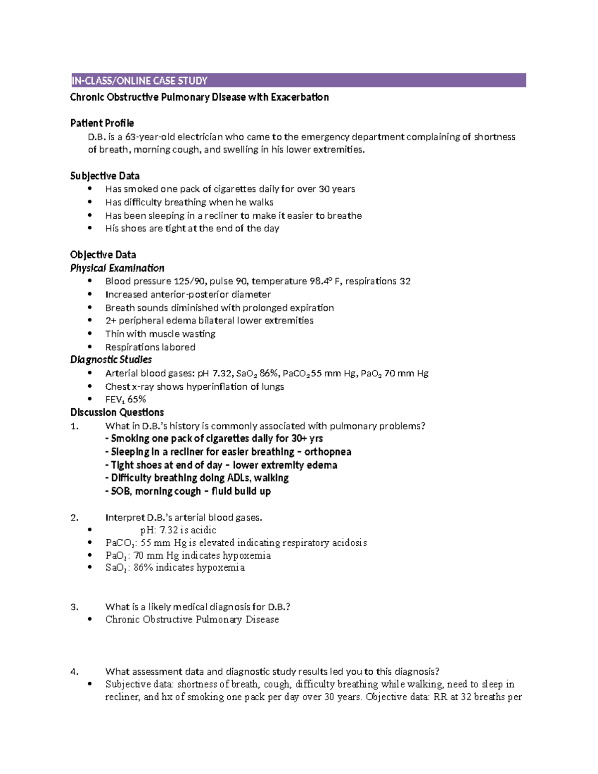 COPD Case Study: Patient Profile and Management for D.B. - Studocu