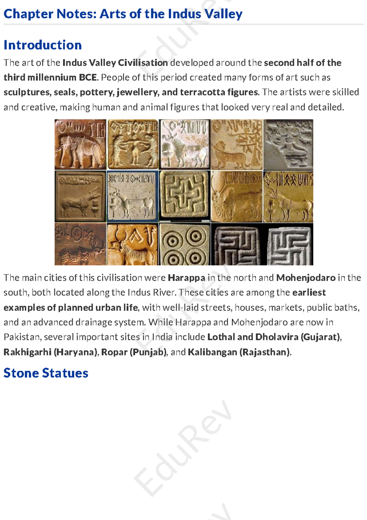 Class 11: Chapter Notes on the Arts of the Indus Valley Civilization ...