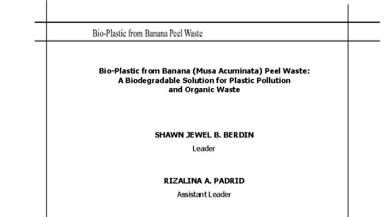 Group #3 BIO-Plastic from Banana Peel Waste: A Sustainable Solution ...