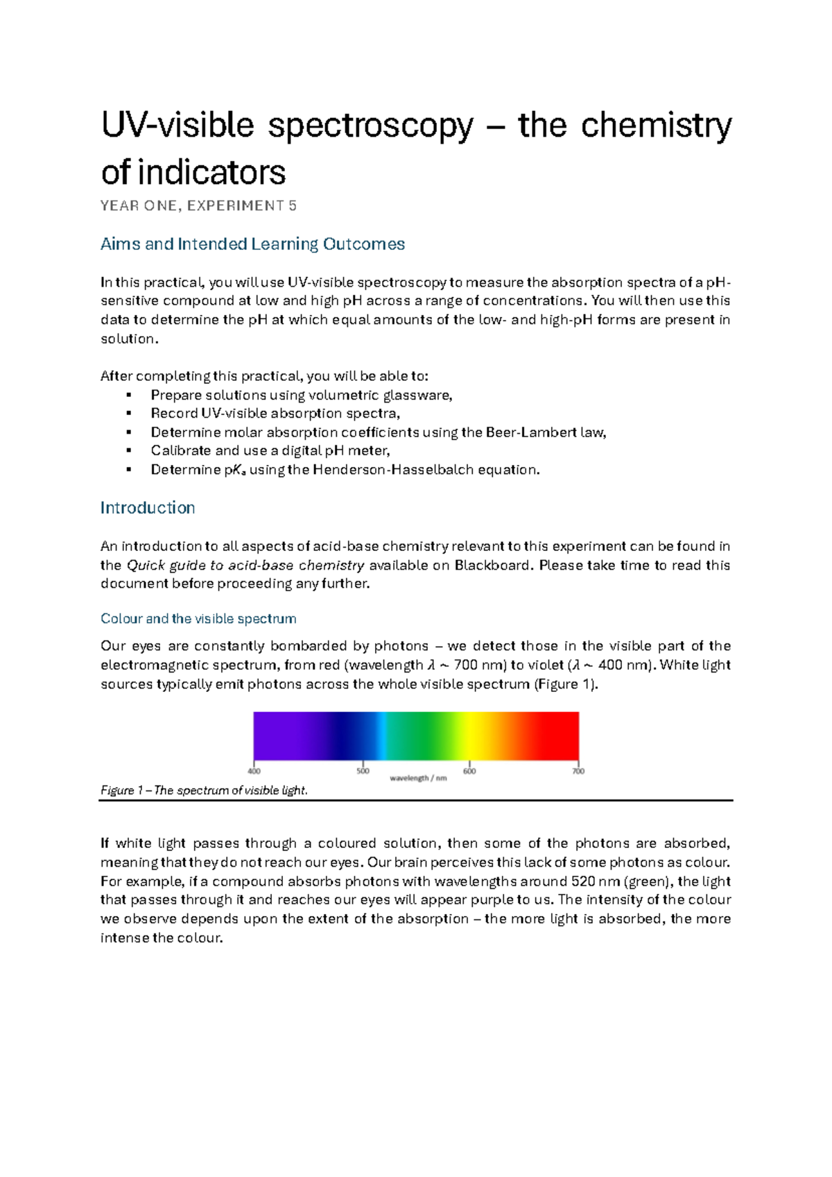 Experiment 5: UV-Visible Spectroscopy of pH Indicators in Chemistry ...