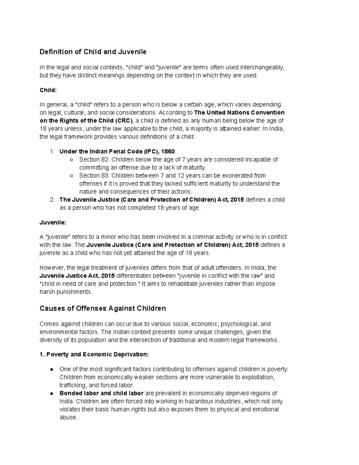 CH-101: Definition & Causes of Offenses Against Children in India - Studocu