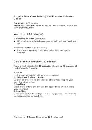 Sample Personalized Exercise Plan: Weeks 1-4 Fitness Routine - Studocu