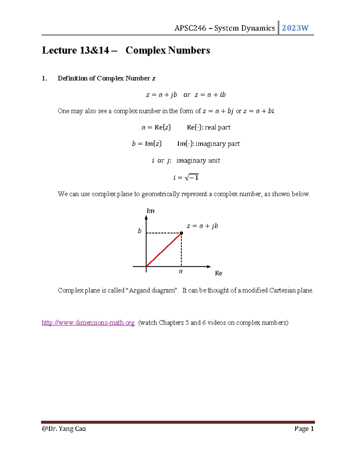 Lecture 13 & 14: Understanding Complex Numbers in Depth - Studocu