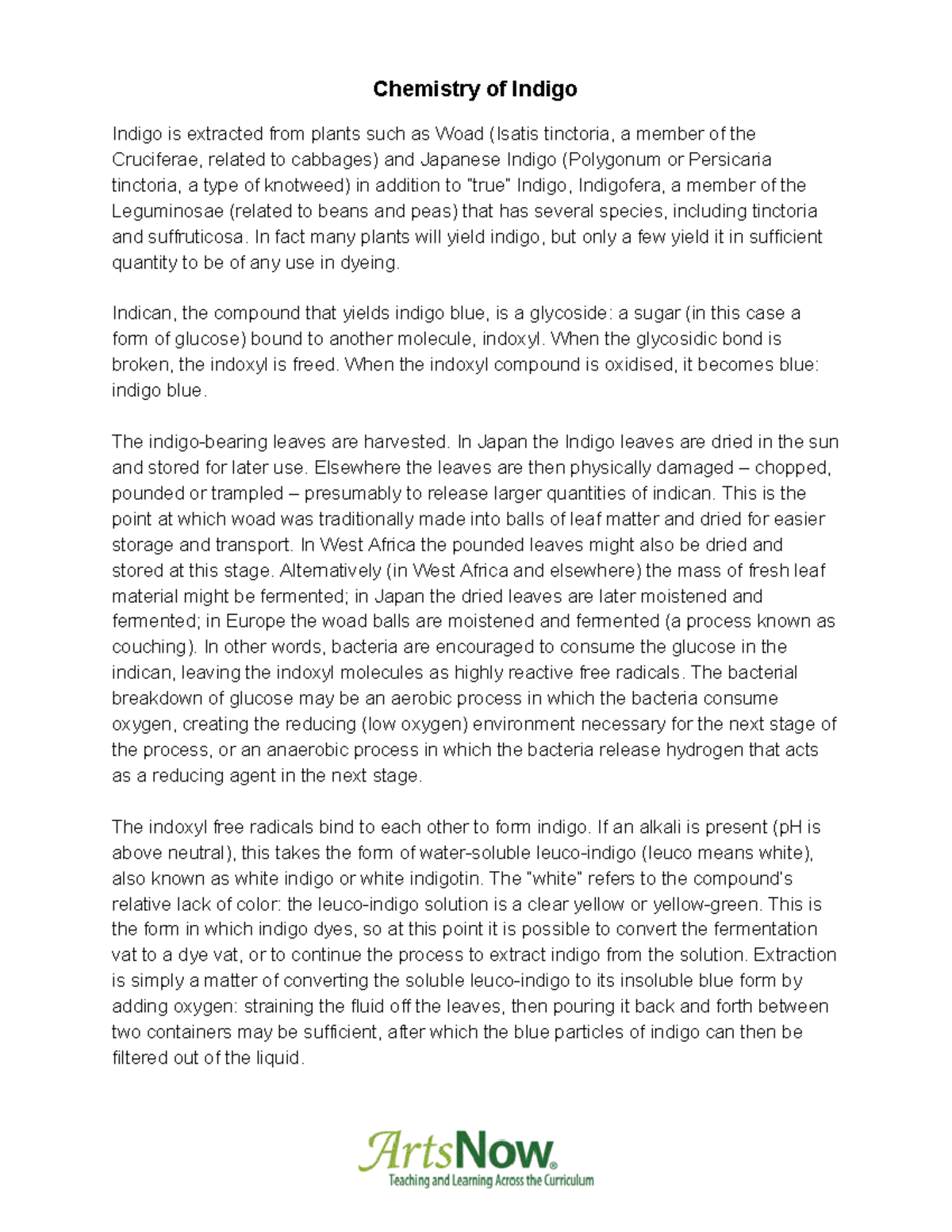 Chemistry of Indigo: Extraction & Dyeing Process (CHEM 101) - Studocu