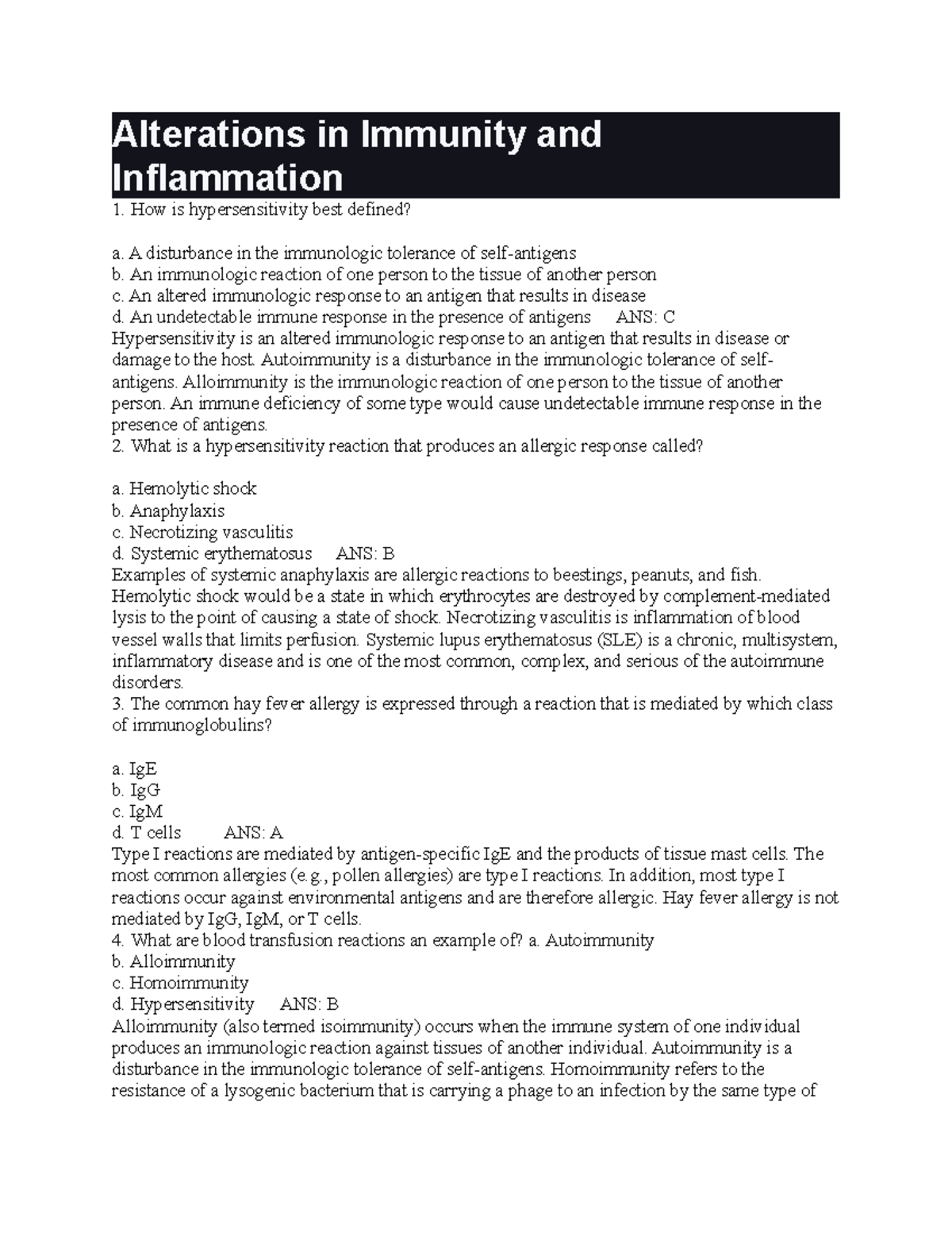 Alterations In Immunity And Inflammation Alterations In Immunity And
