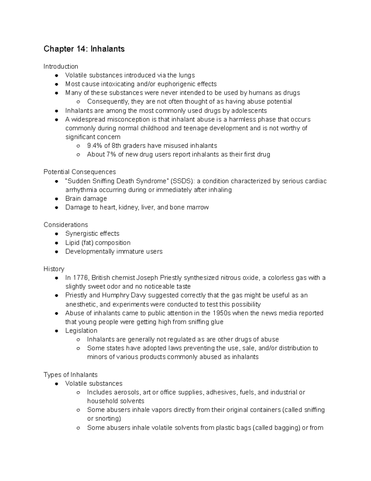Ch 14 - Inhalants: Effects, Risks, and History of Abuse - Studocu