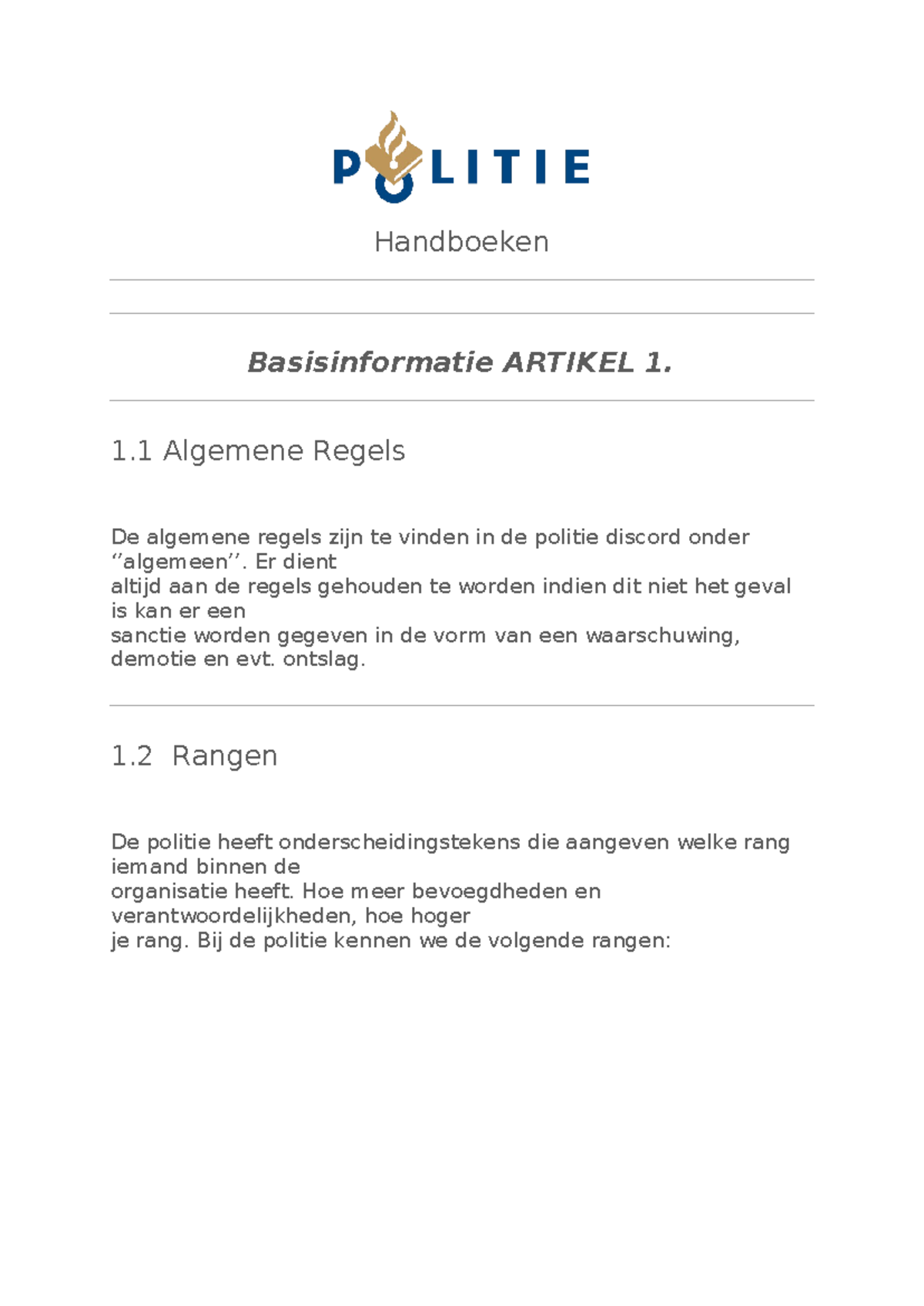Politie Handboek V3: Algemene Regels, Rangen en Bevoegdheden - Studeersnel