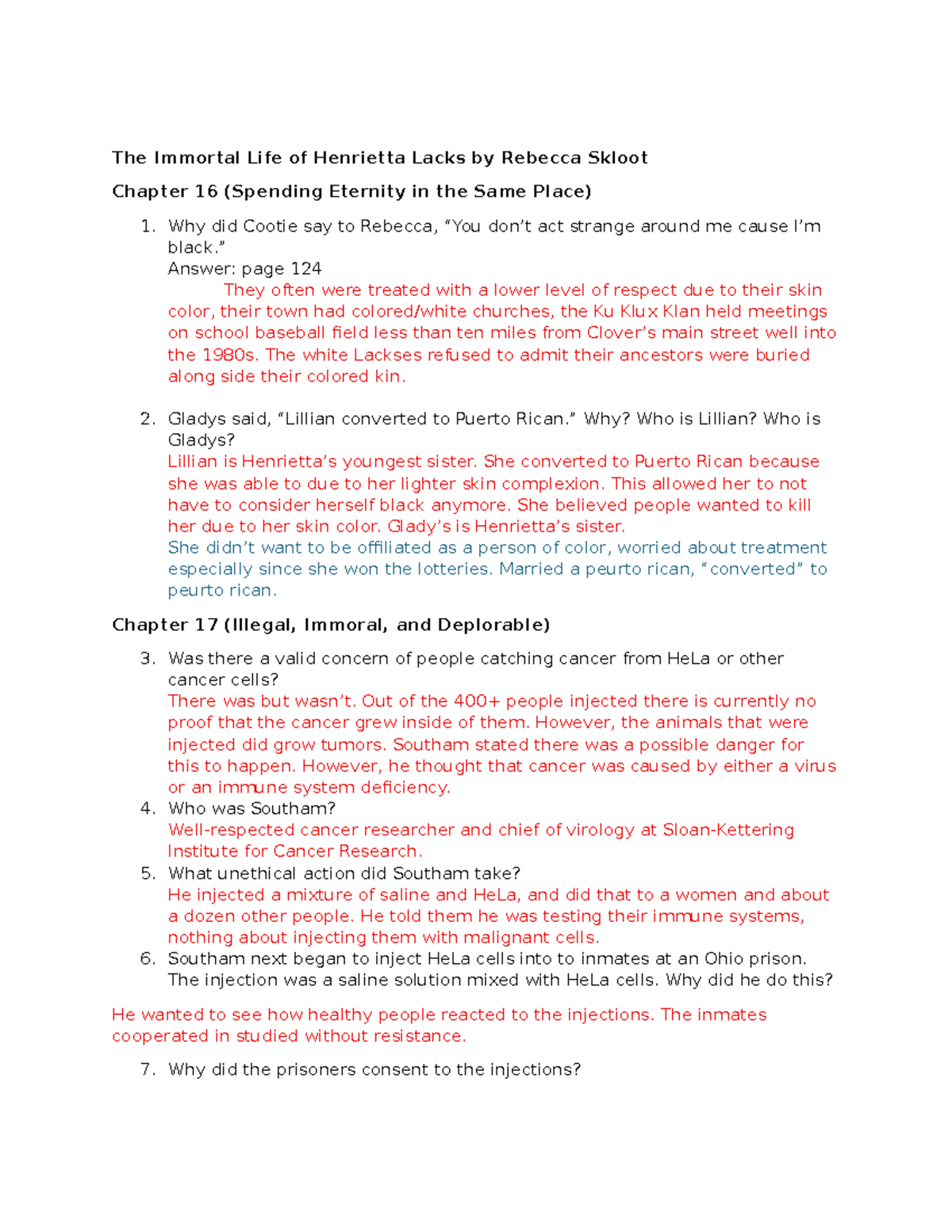 Ethical Concerns in Cancer Research: Southam & HeLa Cells (Chapters 16 ...