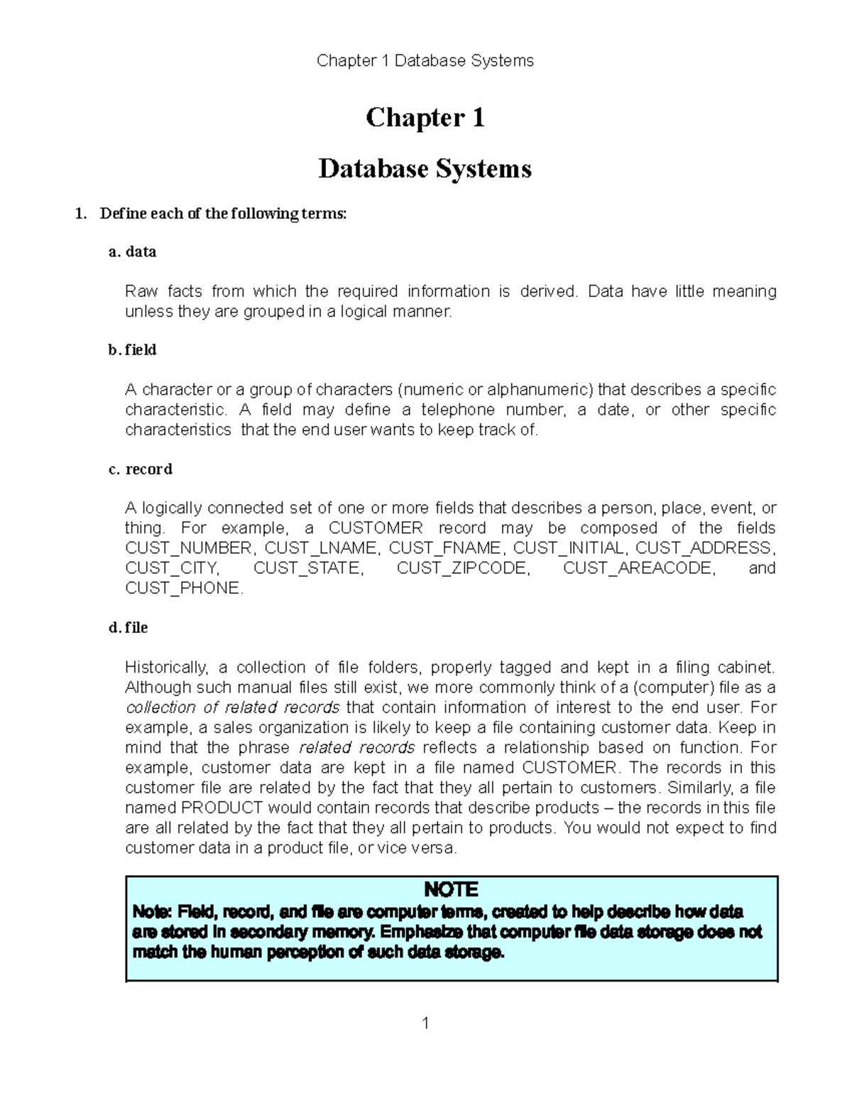 Ch01 Database systems notes: key concepts and definitions - Studocu