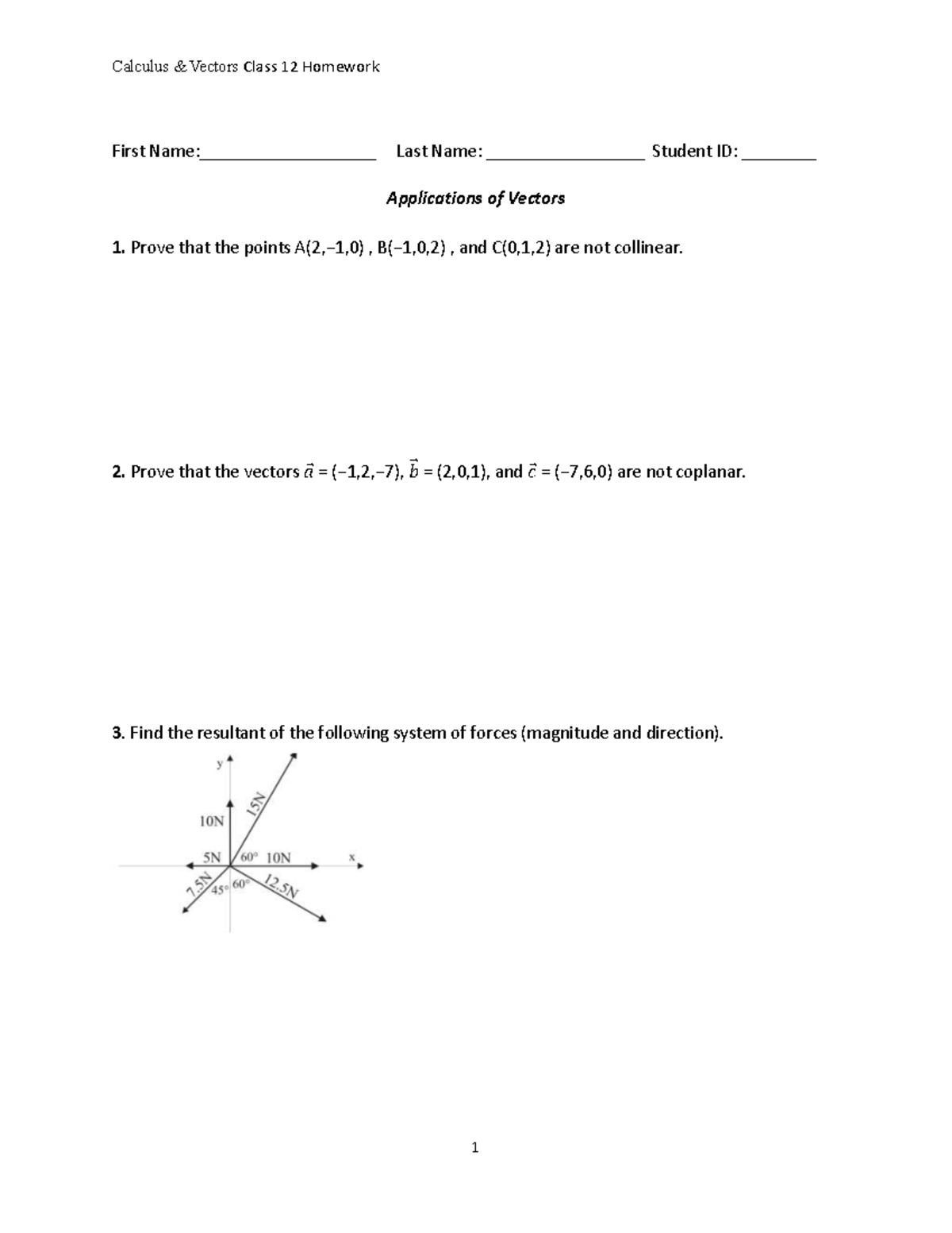 Calculus Vectors Class 12 Homework: Applications & Problems - Studocu