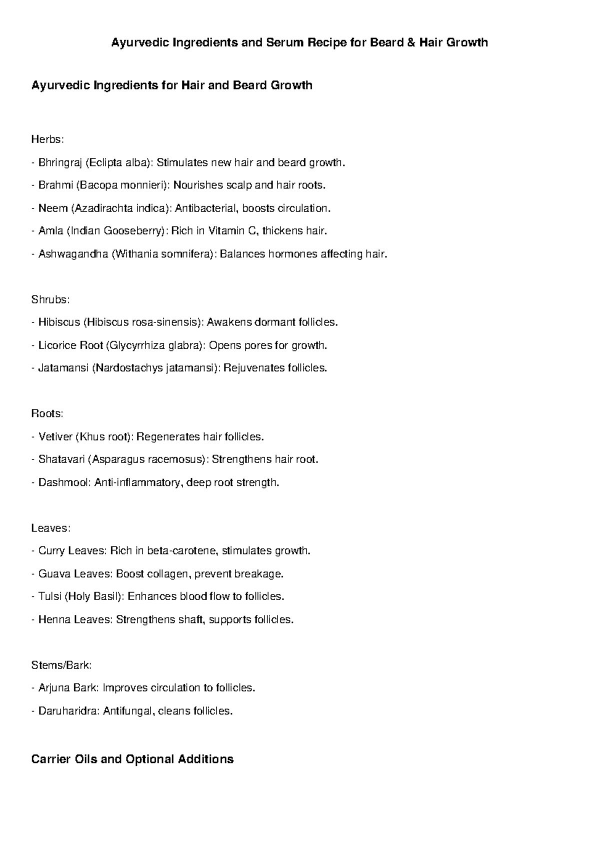 Ayurvedic Beard Growth Serum Recipe Guide: Ingredients & Benefits - Studocu