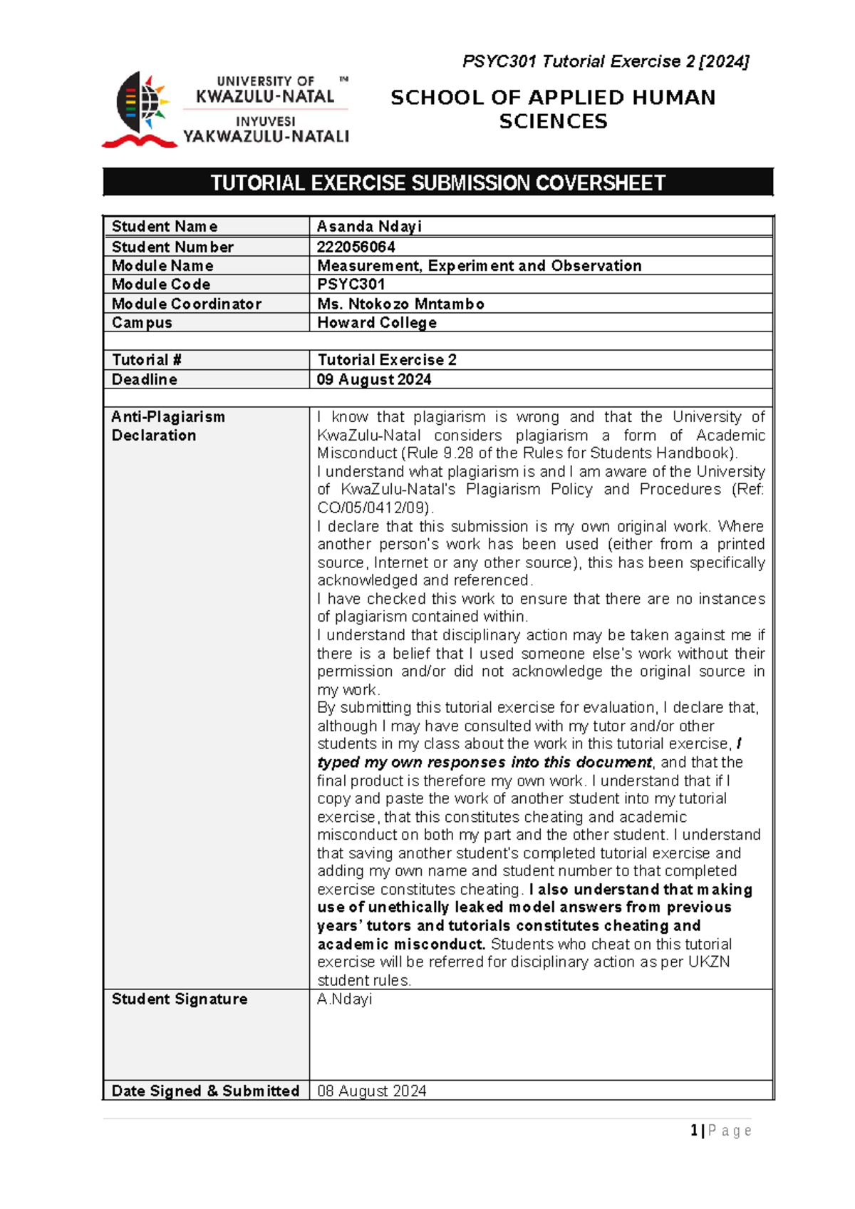 PSYC301 Tutorial Exercise 2: Introduction to SPSS and Data Analysis ...