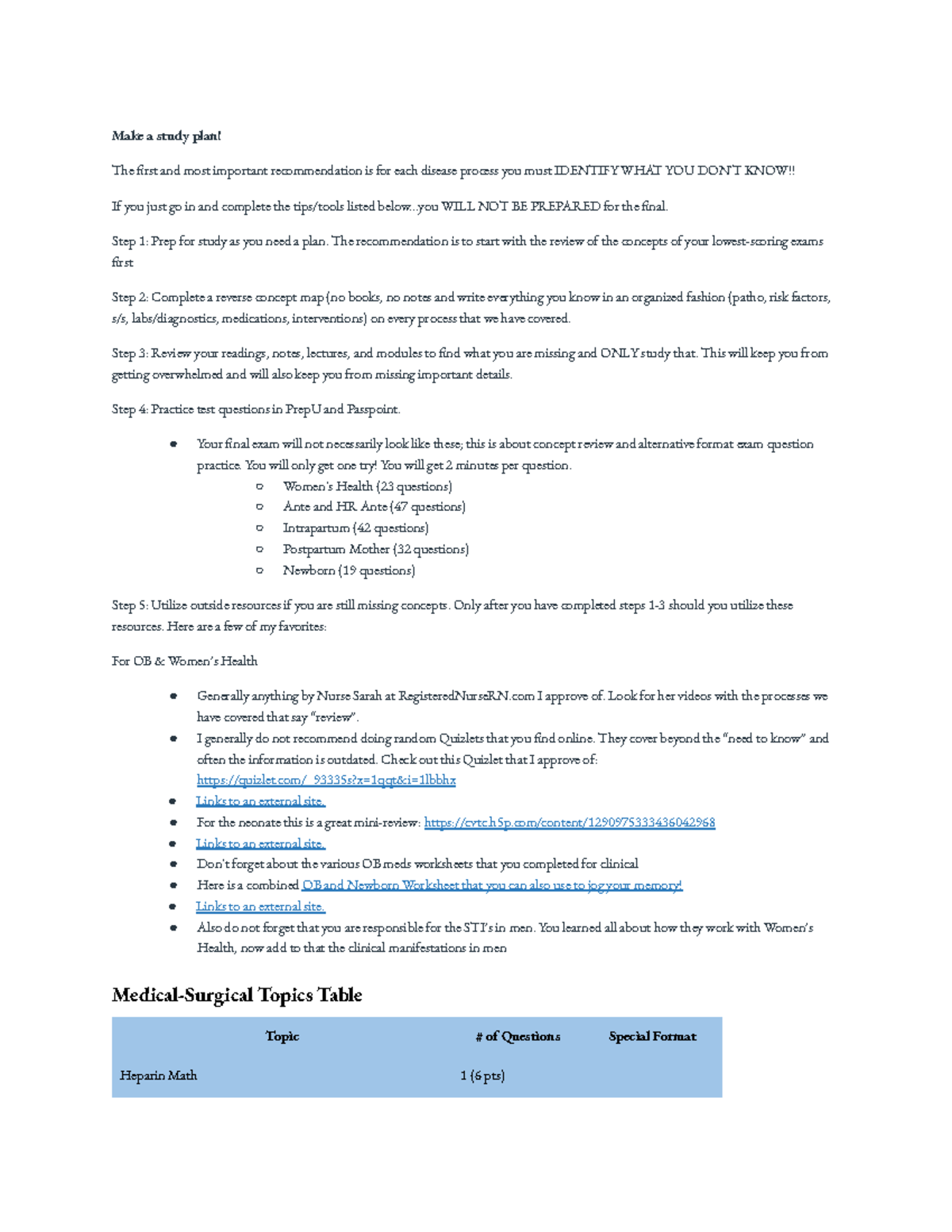 NUR 252 Final Exam Study Plan and Preparation Guide - Studocu