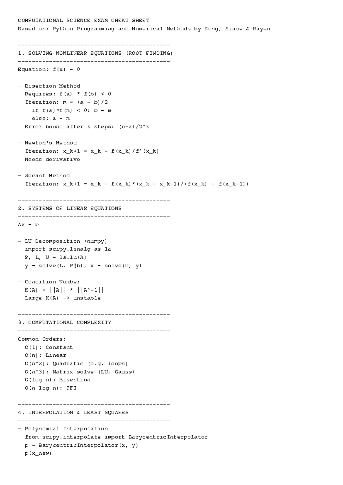 COMPUTATIONAL SCIENCE EXAM CHEAT SHEET: PYTHON & NUMERICAL METHODS - Studocu