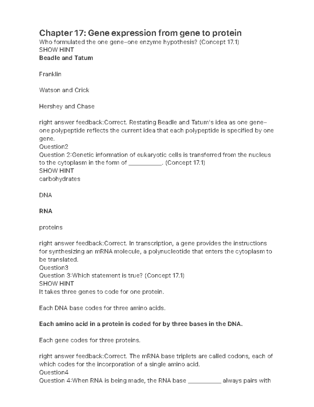 Chapter 17: Gene expression from gene to protein - Restating Beadle and ...
