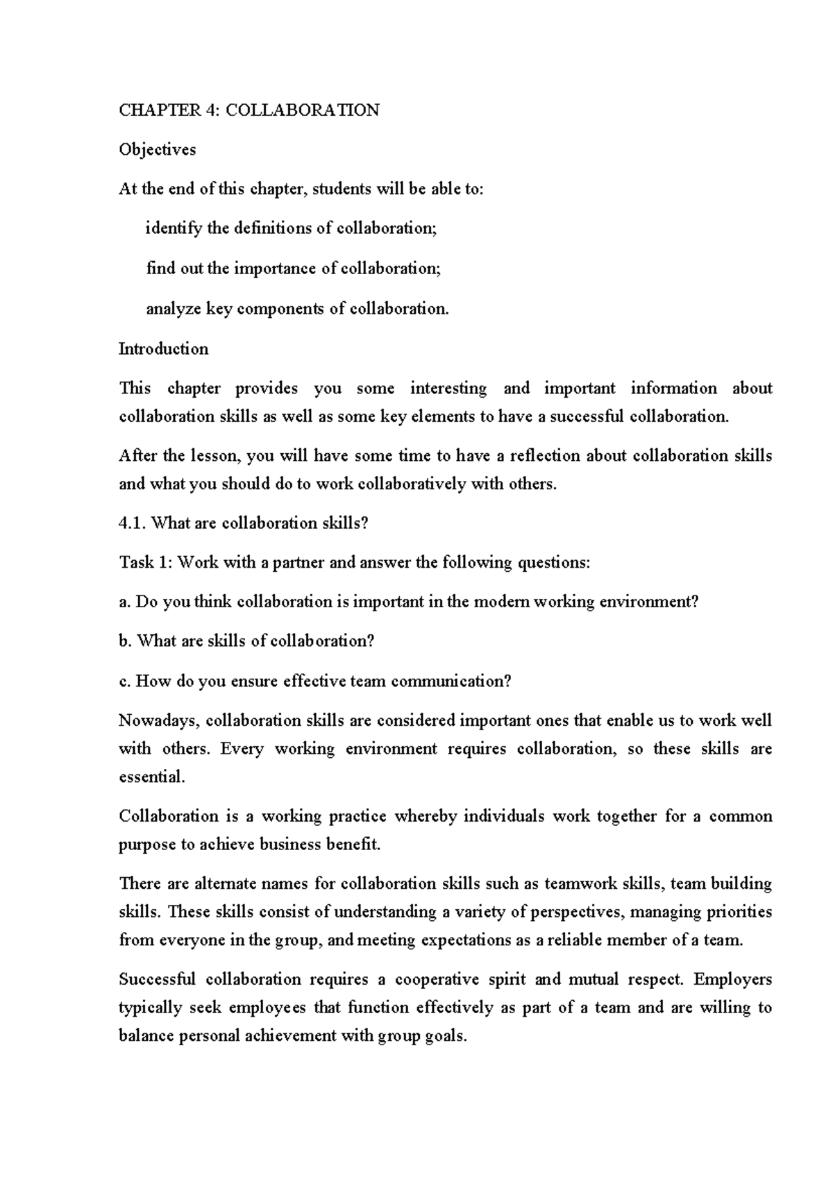 CHAPTER 4: COLLABORATION SKILLS IN THE 21ST CENTURY - Studocu