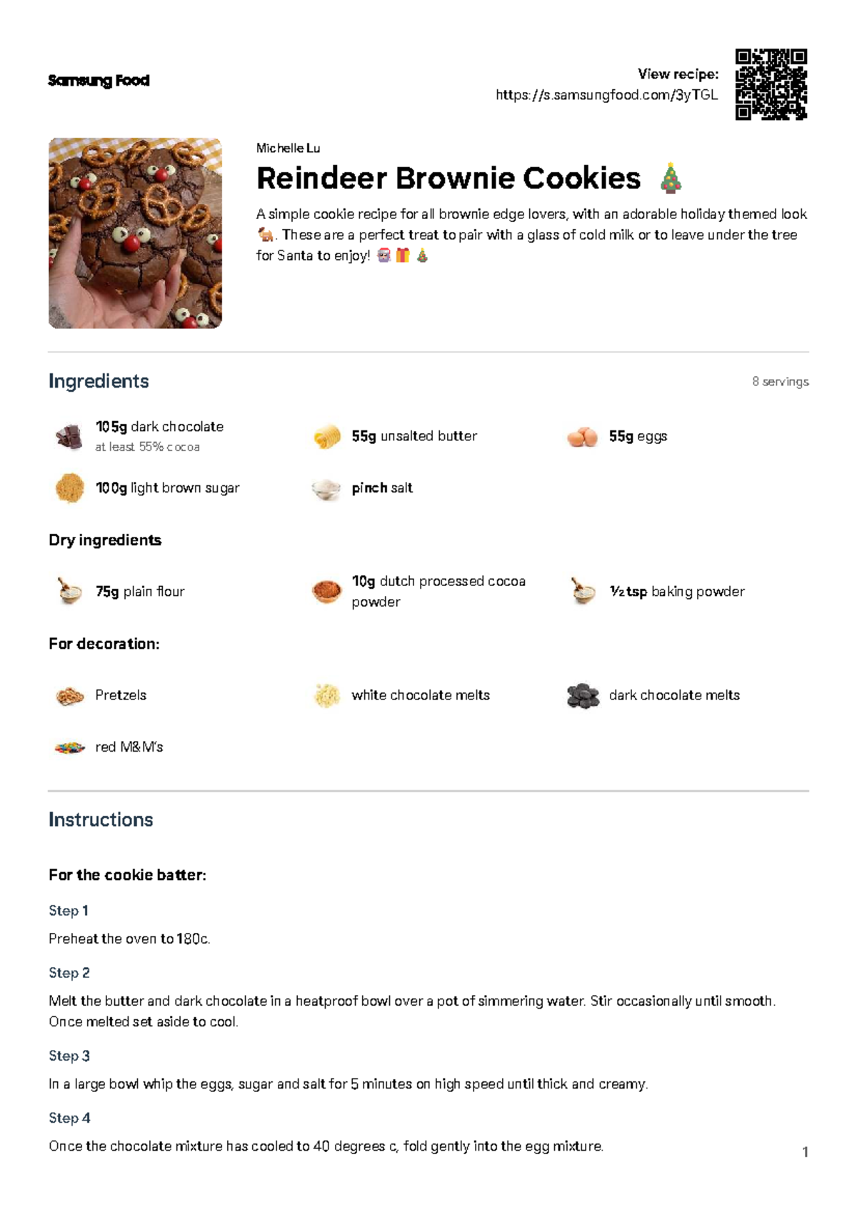 Reindeer Brownie Cookies Recipe 🎄 - Samsung Food App - Studocu