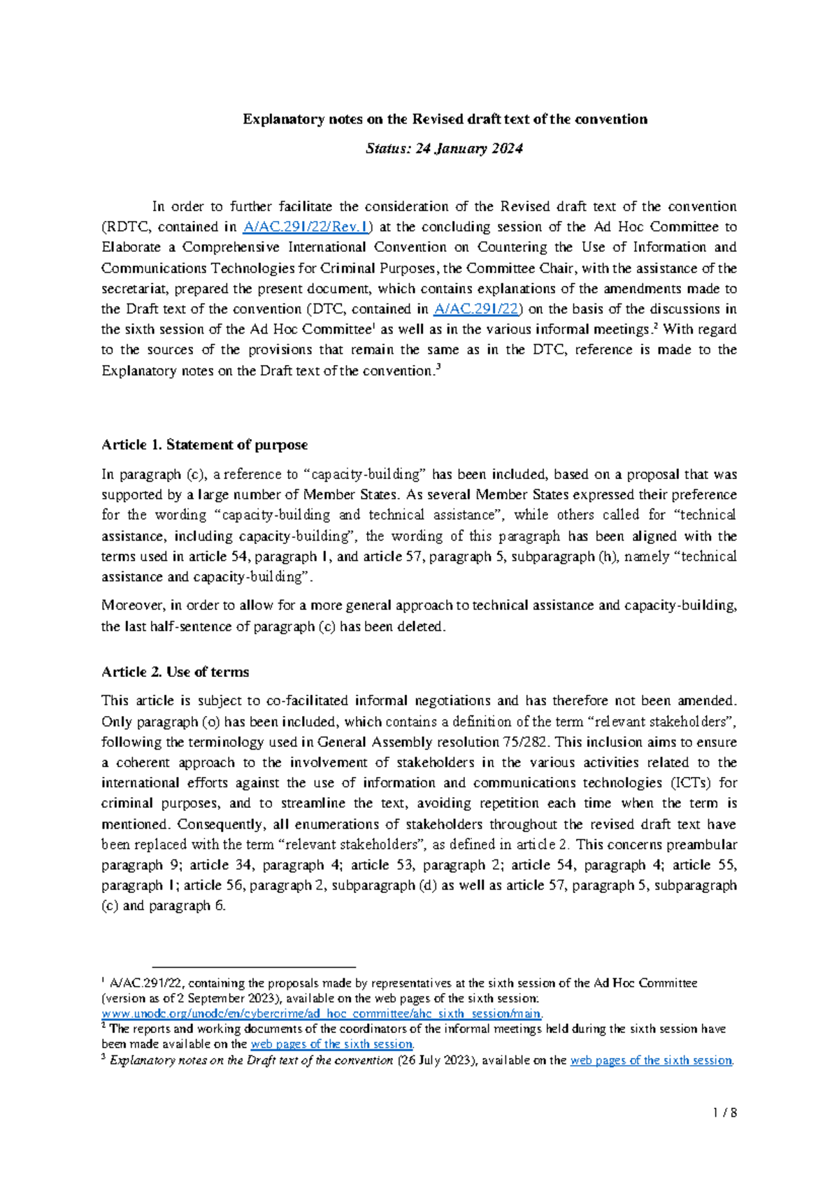 Explanatory Notes on the Revised Draft Text of the Convention (RDTC ...
