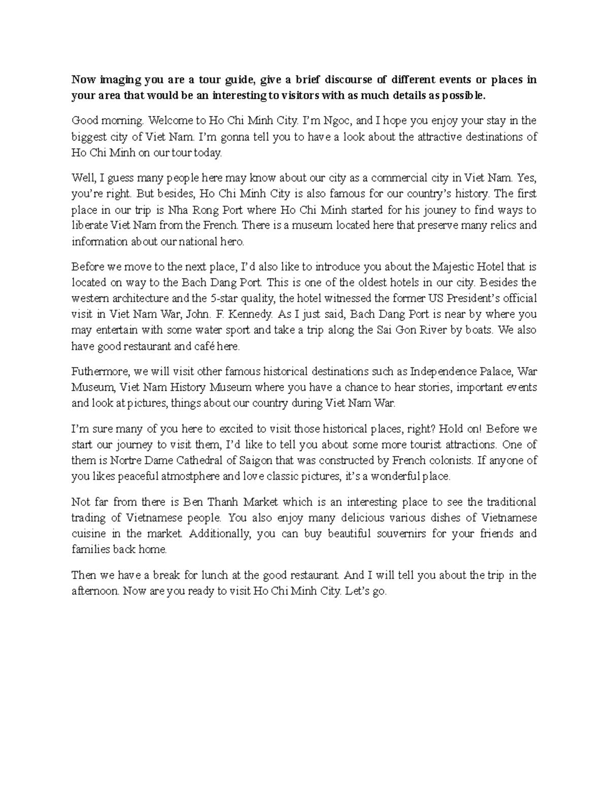 Homework for Speaking & Writing English A2: Tour Guide Script - Studocu