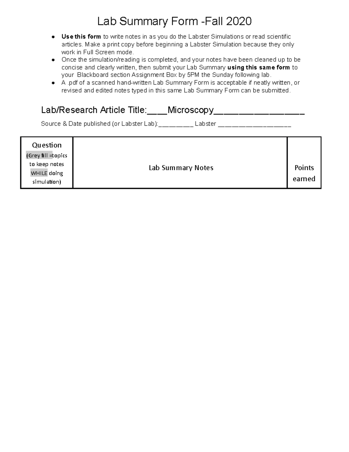 Microbiology labster microscopy - Lab Summary Form -Fall 2020 Use this ...