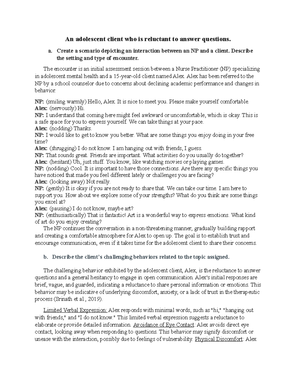 NP Week 4 Discussion: Engaging Reluctant Adolescent Clients - Studocu