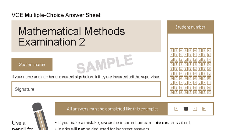 MCAS Math Methods 2 - Examination Answer Sheet - Studocu