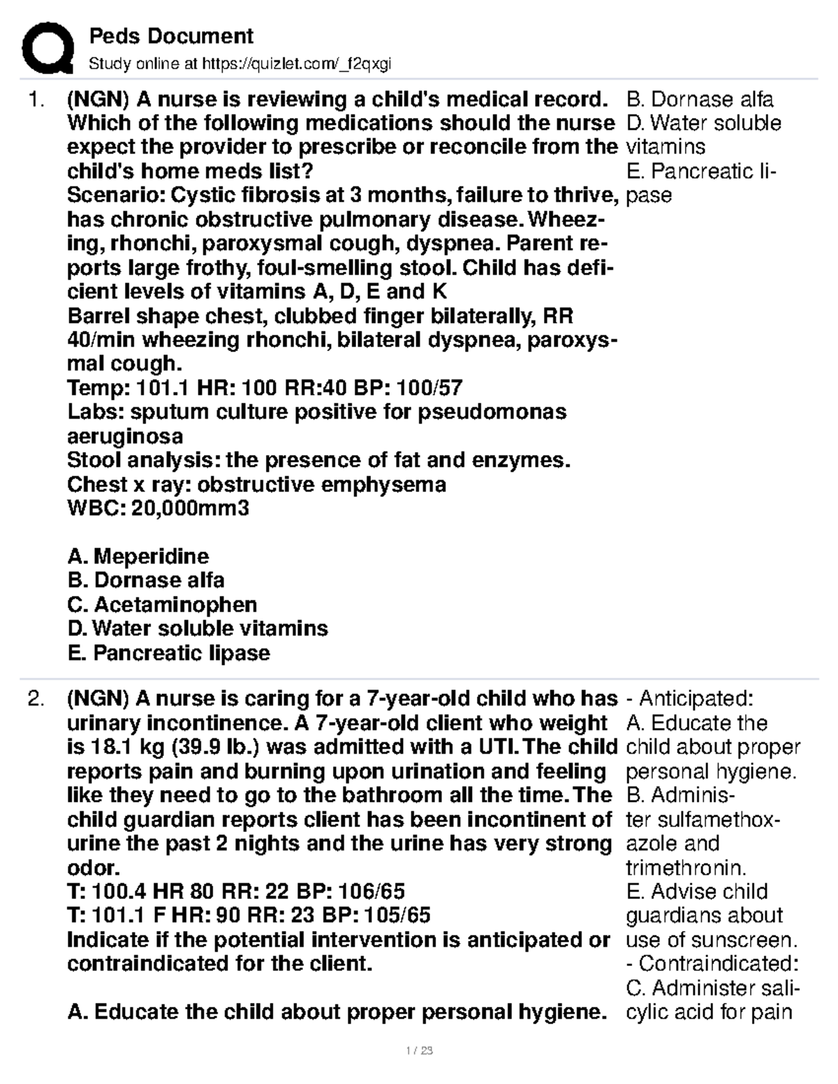 RN Peds 2023 - Proctored Exam Study Guide and Review Notes - Studocu