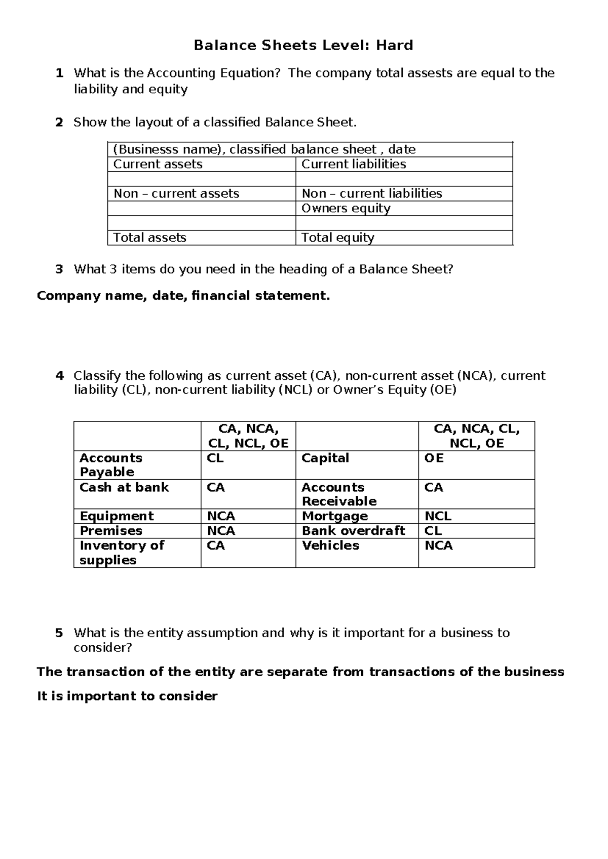 3. Balance Sheet (Hard) - Understanding Accounting Equations and ...
