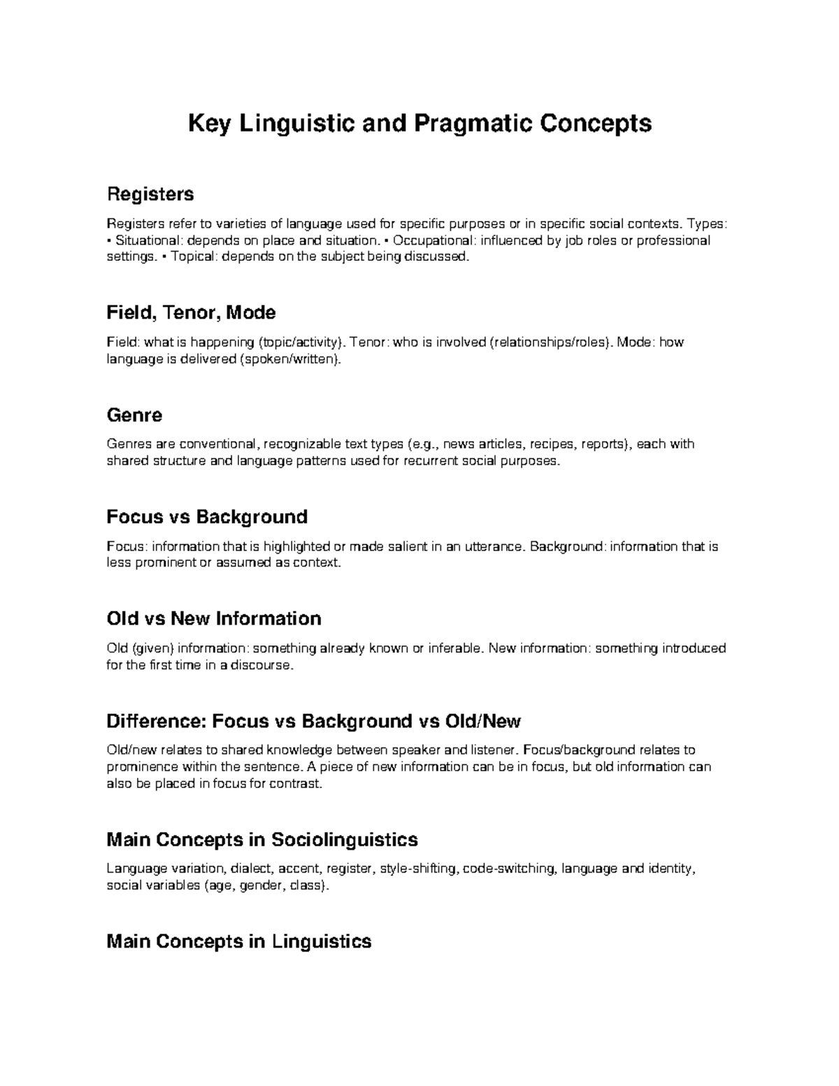 Linguistic Concepts: Key Terms in Sociolinguistics and Pragmatics - Studocu