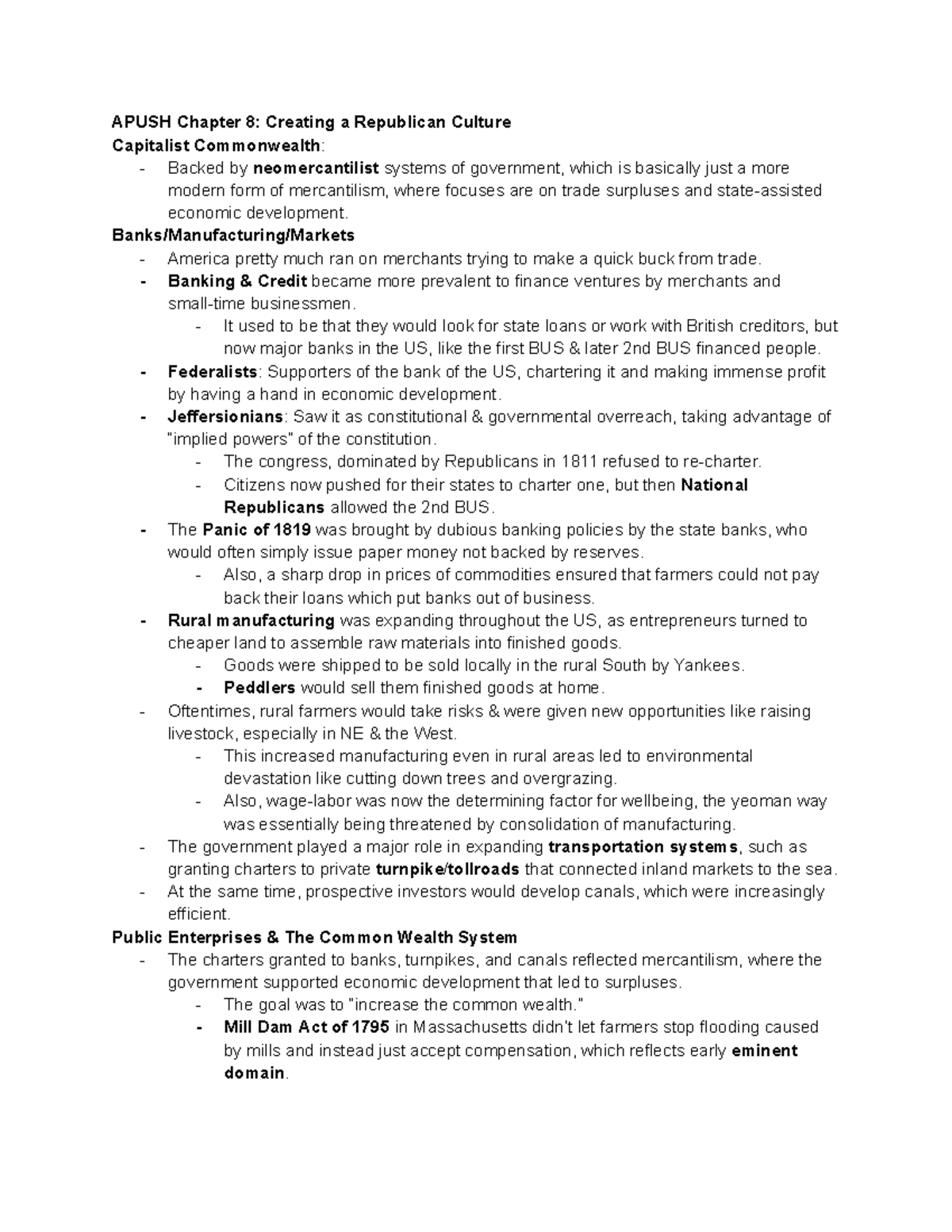 APUSH Chapter 8: The Formation of a Republican Culture and Society ...