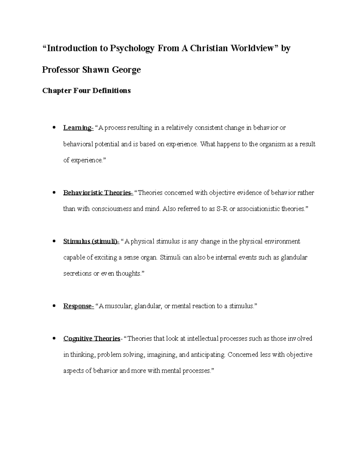 General Psychology Chapter Four Definitions - “Introduction to ...