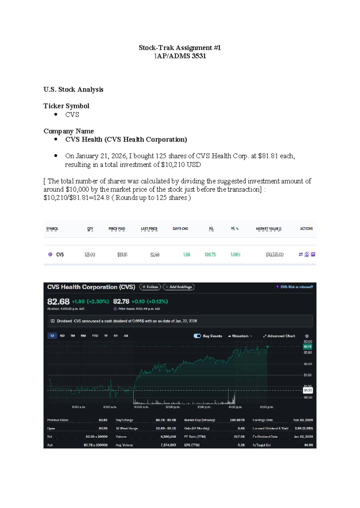 Stock Trak Assignment 3531: U.S. & Canadian Stock Analysis - Studocu
