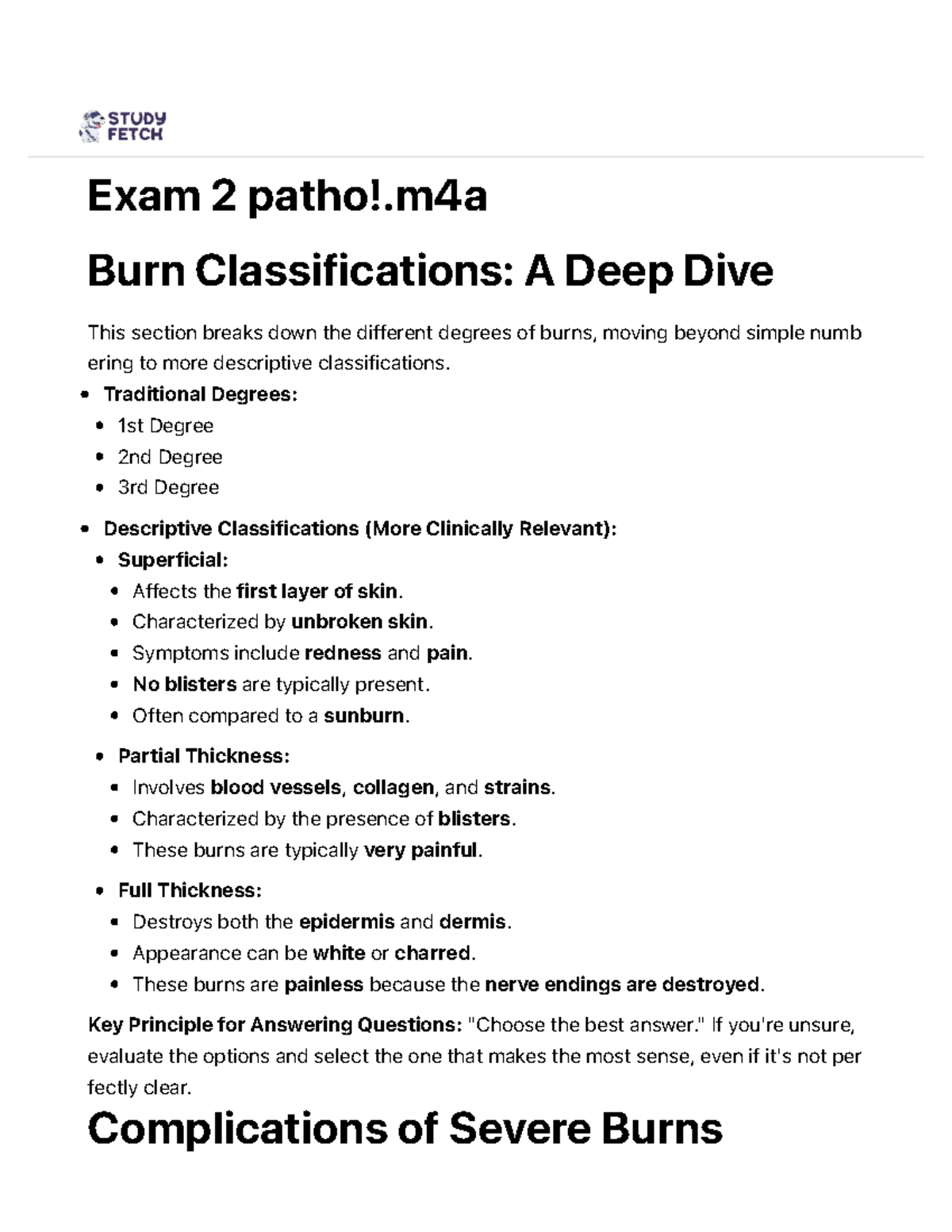 Exam 2 Pathophysiology: In-Depth Analysis of Burn Classifications - Studocu