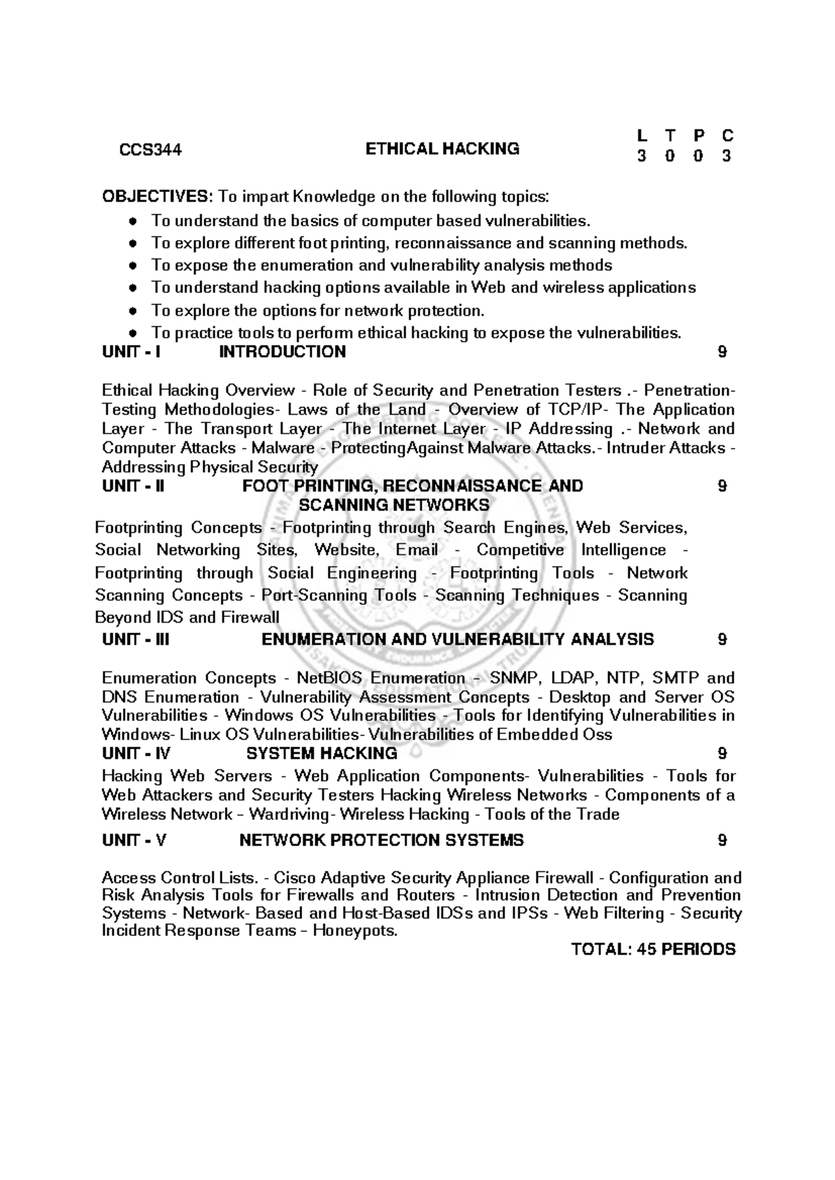 Ethical Hacking Syllabus (CCS344) - Course Overview and Objectives ...