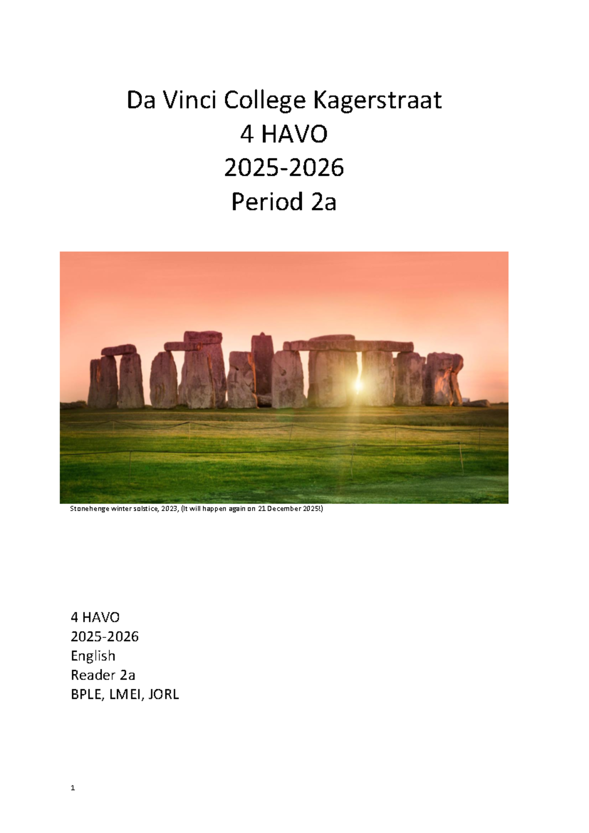 4 HAVO English Reader 2a: Stonehenge & Short Stories Overview - Studeersnel