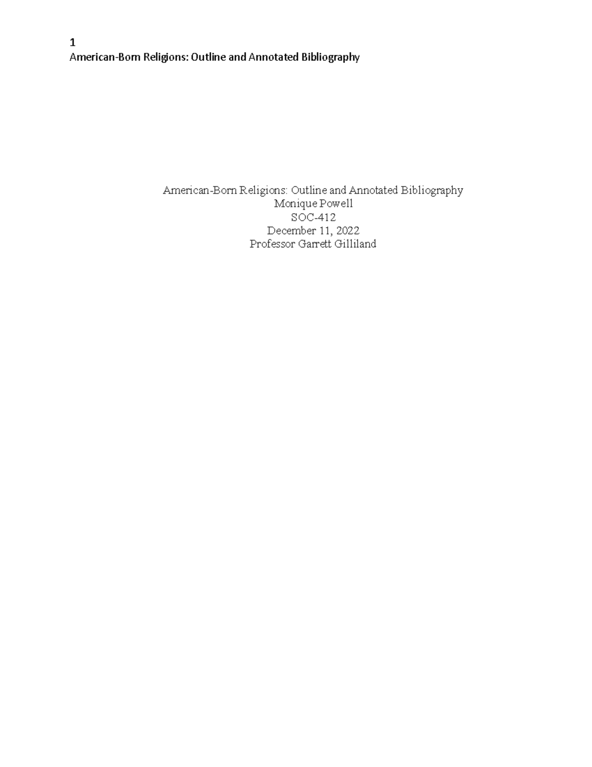 SOC-412 American-Born Religions: Annotated Bibliography & Outline - Studocu