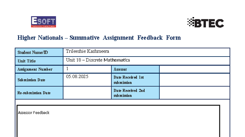 Unit 18 Discrete Mathematics - Summative Assignment Feedback Form - Studocu