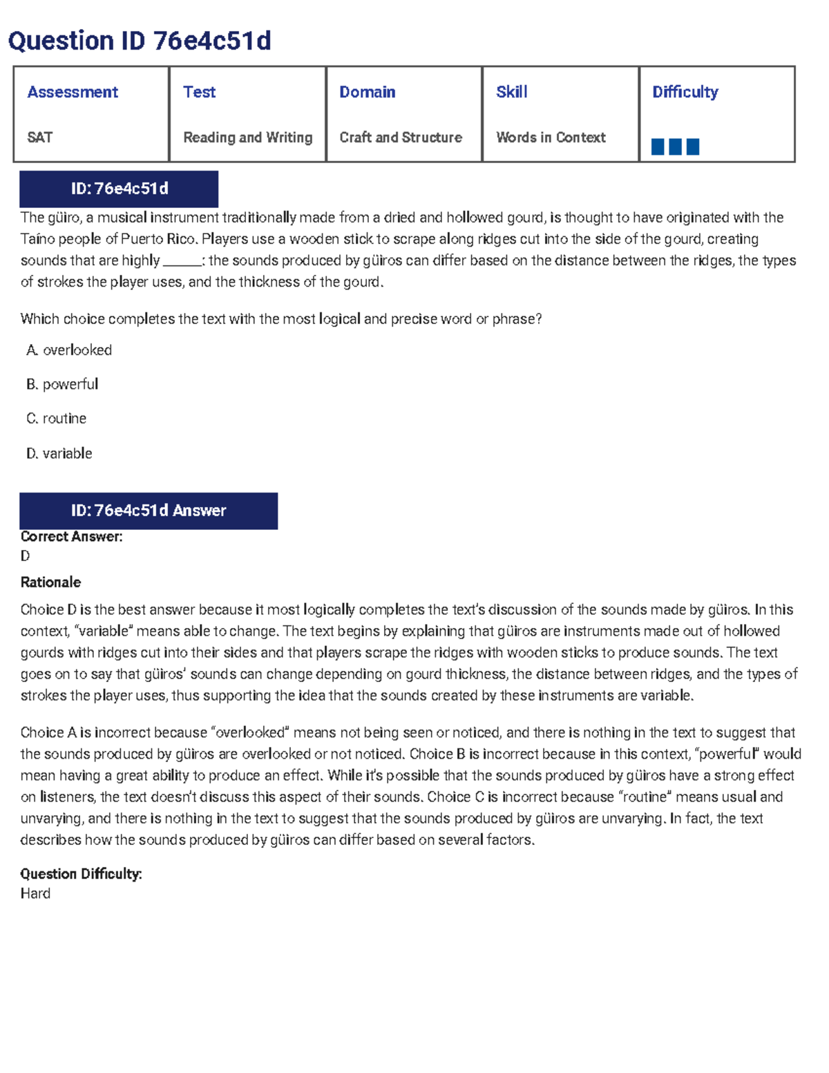 SAT Reading and Writing Assessment Test Practice Questions - Studocu