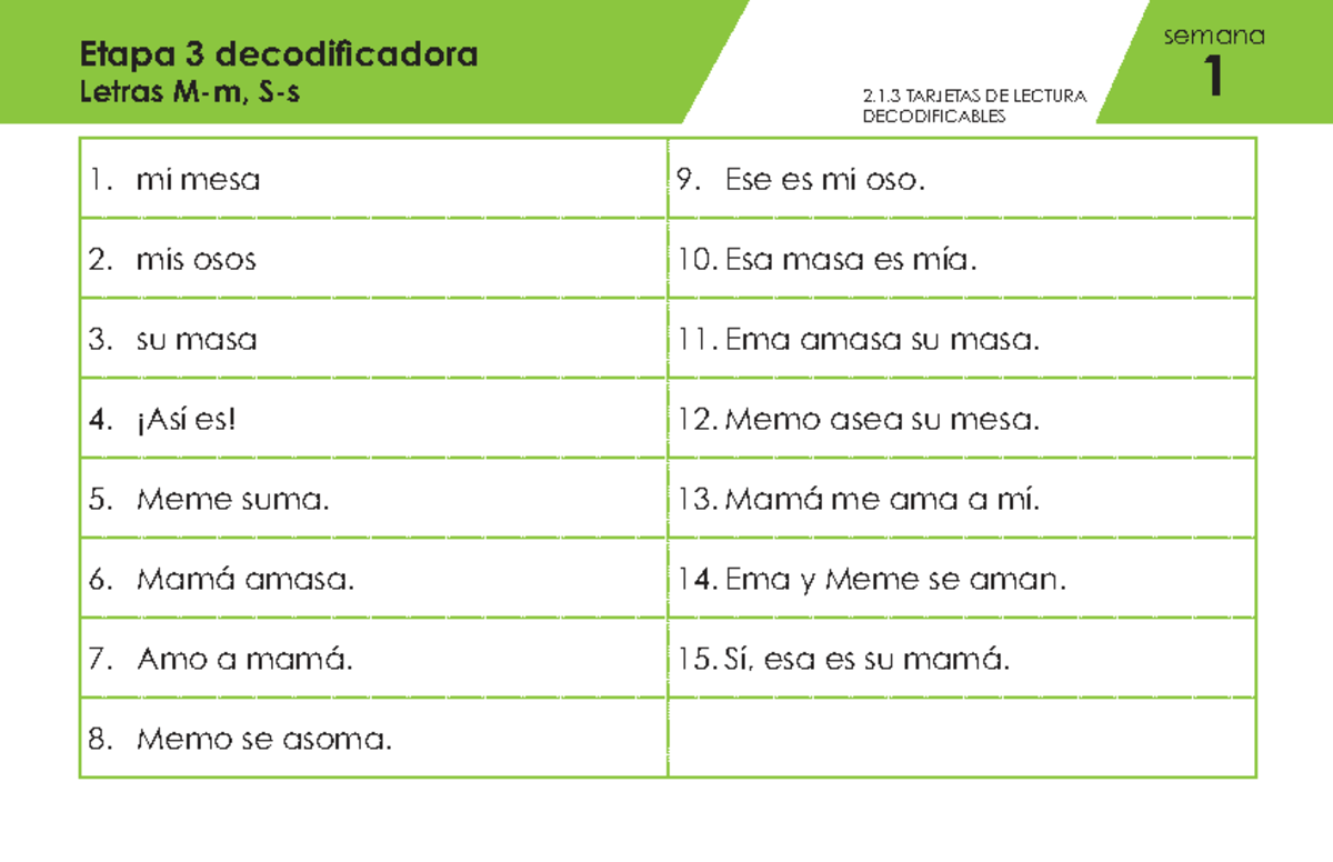 Tarjetas de Lectura Decodificables 2.1.3 - Etapa 3 - Studocu