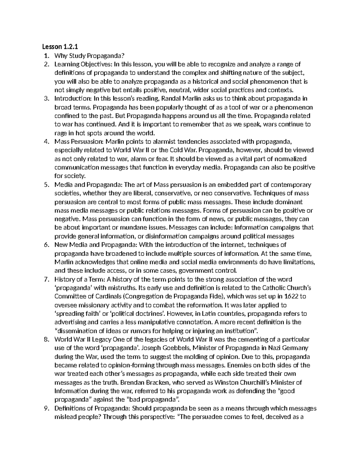 Lessons 1-3: Understanding Propaganda and Its Historical Context - Studocu